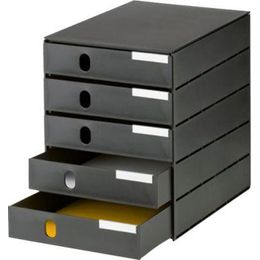 Styro&reg; Schubladenbox Styroval Pro, 5 Schubladen, geschlossen, B 243 x T 335 x H 323 mm, DIN C4, PolyStyrol, stapelbar, &ouml;ko-schwarz