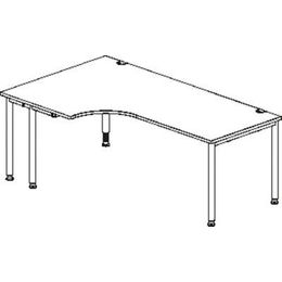 Sch&auml;fer Shop Sch&auml;fer Shop Genius Winkelschreibtisch MODENA FLEX 90&deg;, Ansatz links, einseitig, verk&uuml;rzte Seitenteile, 4-Fu&szlig;-Rundrohr, Ahorn-Dekor/wei&szlig;aluminium