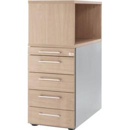 Sch&auml;fer Shop Sch&auml;fer Shop Genius Standcontainer mit Aufsatzregal, abschlie&szlig;bar, eckiger Griff, Eiche/wei&szlig;alu