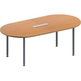 Sch&auml;fer Shop Sch&auml;fer Shop Genius Konferenztisch MODENA FLEX, 6-fach Anschluss, Oval, 4-Fu&szlig; Rundrohr, B 2000 x T 1000 x H 720-840 mm, Buche/wei&szlig;alu