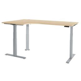 Sch&auml;fer Shop Sch&auml;fer Shop Genius Winkelschreibtisch Modena Flex, elektrisch h&ouml;henverstellbar, 90&deg; Winkel, T-Fu&szlig;, B 2000 mm, Ahorn/wei&szlig;alu