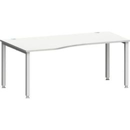 Sch&auml;fer Shop Schreibtisch MODENA FLEX, Freiform, Ansatz links, 4-Fu&szlig; Quadratrohr, B 1800 x T 1000/800 x H 720-820 mm, lichtgrau/wei&szlig;aluminium