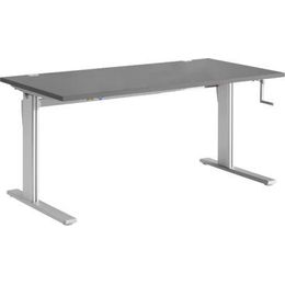Schreibtisch Standard, rechteckig, manuell per Kurbel h&ouml;henverstellbar, C-Fu&szlig;, B 1200 x T 800 x H 728-1188 mm, graphit/wei&szlig;aluminium