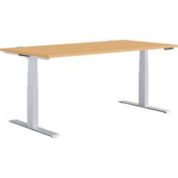 Sch&auml;fer Shop Sch&auml;fer Shop Genius Schreibtisch MODENA FLEX, elektrisch h&ouml;henverstellbar, Rechteck, T-Fu&szlig;, B 1600 x T 800 mm, Buche/wei&szlig;alu