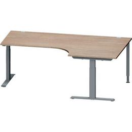 Sch&auml;fer Shop Sch&auml;fer Shop Genius Winkelschreibtisch MODENA FLEX, 90&deg; Winkel rechts, T-Fu&szlig; Rechteckrohr, B 2000 x T 1200/800 x H 650-850 mm, Eiche/anthrazit