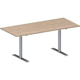 Sch&auml;fer Shop Sch&auml;fer Shop Genius Konferenztisch MODENA FLEX, Rechteck, T-Fu&szlig; Rundrohr, B 1800 x T 800 x H 650-850 mm, Eiche-Dekor/wei&szlig;aluminium RAL 9006