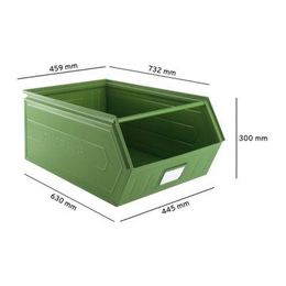 Sch&auml;fer Shop Sch&auml;fer Shop Select Sichtlagerkasten, mit Tragestab, L 732 x B 459 x H 300 mm, 84 l, 180 kg, Stahl, RAL 6011 (resadagr&uuml;n)