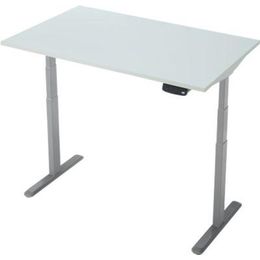 Schreibtisch, Rechteck, elektrisch h&ouml;henverstellbar, T-Fu&szlig;, B 1200 x T 800 x H 620-1280 mm, inkl. Memory Master, lichtgrau/silber