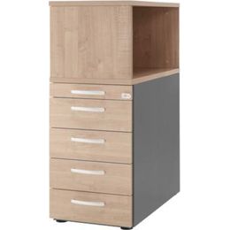 Sch&auml;fer Shop Sch&auml;fer Shop Genius Standcontainer mit Aufsatzregal, abschlie&szlig;bar, runder Griff, Eiche/anthrazit