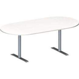 Sch&auml;fer Shop Sch&auml;fer Shop Genius Konferenztisch MODENA FLEX, Oval, T-Fu&szlig; Rundrohr, B 2000 x T 1000 x H 650-850 mm, wei&szlig;/wei&szlig;aluminium RAL 9006