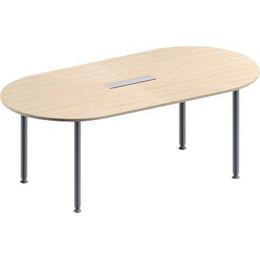 Sch&auml;fer Shop Sch&auml;fer Shop Genius Konferenztisch MODENA FLEX, 6-fach Anschluss, Oval, 4-Fu&szlig; Rundrohr, B 2000 x T 1000 x H 720-840 mm, Ahorn/wei&szlig;alu