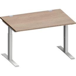 Sch&auml;fer Shop Sch&auml;fer Shop Genius Schreibtisch MODENA FLEX, Rechteck, T-Fu&szlig; Rechteckrohr, B 1200 x T 800 x H 650-850 mm, Eiche/wei&szlig;alu