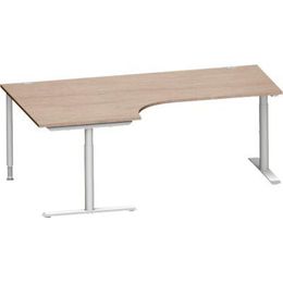 Sch&auml;fer Shop Sch&auml;fer Shop Genius Winkelschreibtisch MODENA FLEX 90&deg;, Ansatz links, T-Fu&szlig;-Rundrohr, B 2000 mm, Eiche-Dekor/wei&szlig;alu