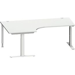 Sch&auml;fer Shop Sch&auml;fer Shop Genius Winkelschreibtisch MODENA FLEX, 90&deg; Winkel links, T-Fu&szlig; Rechteckrohr, B 2000 x T 1200/800 x H 650-850 mm, lichtgrau/wei&szlig;alu