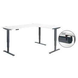 Sch&auml;fer Shop Sch&auml;fer Shop Genius Winkelschreibtisch AERO FLEX, elektrisch h&ouml;henverstellbar, 90&deg; Winkel, C-Fu&szlig;, B 2000 x T 1600 mm, wei&szlig;/anthrazit, Memorypanel + Kabelkanal