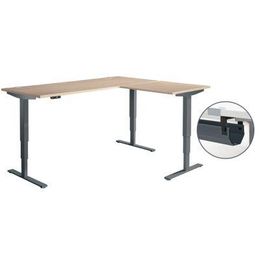 Sch&auml;fer Shop Sch&auml;fer Shop Genius Winkelschreibtisch AERO FLEX, elektrisch h&ouml;henverstellbar, 90&deg; Winkel, C-Fu&szlig;, B 2000 x T 1600 mm, Eiche-Dekor/anthrazit, Memorypanel + Kabelkanal