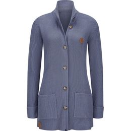 Damen Longstrickjacke mit Stehkragen taubenblau, Gr&ouml;&szlig;e 42