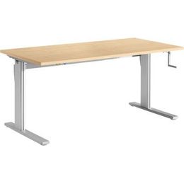 Schreibtisch Standard, rechteckig, manuell per Kurbel h&ouml;henverstellbar, C-Fu&szlig;, B 1200 x T 800 x H 728-1188 mm, Ahorn-Dekor/wei&szlig;aluminium