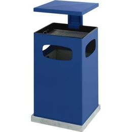 Ascher-Papierkorb mit abnehmbarem Dach, 70 Liter, B 395 x T 395 x H 910 mm, enzianblau RAL 5010