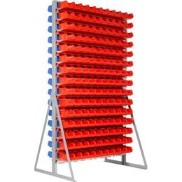 Sch&auml;fer Shop St&auml;nderregal, 2-seitig best&uuml;ckbar, 30 Reihen, inkl. 150 Sichtlagerk&auml;sten SSI Sch&auml;fer Serie PROFI LF 211 blau & 150 Sichtlagerk&auml;sten PROFI LF 211 rot, B 1145 x T 800 x H 1950 mm
