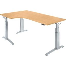 Sch&auml;fer Shop Sch&auml;fer Shop Genius Schreibtisch ERGOSTYLE S, 90&deg;, Ansatz links, elektrisch h&ouml;henverstellbar, C-Fu&szlig;, zweistufig, B 2000 x T 800 x H 645-1305 mm, inkl. Memory Master, Buche/wei&szlig;aluminium