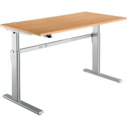 Schreibtisch Standard, elektrisch höhenverstellbar, Rechteck, C-Fuß, B 1600 x T 800 x H 725-1185 mm, Buche/weißaluminium RAL 9006