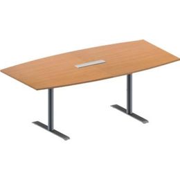 Sch&auml;fer Shop Sch&auml;fer Shop Genius Konferenztisch MODENA FLEX, mit Tischanschlussfeld, Boot, T-Fu&szlig; Rundrohr, B 2000 x H 650-850 mm, Buche/wei&szlig;aluminium RAL 9006