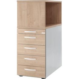 Sch&auml;fer Shop Sch&auml;fer Shop Genius Standcontainer mit Aufsatzregal, abschlie&szlig;bar, runder Griff, Eiche/wei&szlig;alu