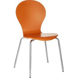 Stapelstuhl, 4er Set, B 470 x T 440 x H 450 mm, stapelbar bis 4 St&uuml;ck, Holz & Stahlrohr verchromt, orange