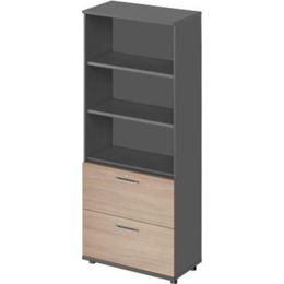 Sch&auml;fer Shop Sch&auml;fer Shop Genius Kombischrank TETRIS WOOD, 5 OH, H 1910 mm, 2 H&auml;ngeregistraturausz&uuml;ge, H&ouml;he inkl. Gleiter, graphit/Eiche