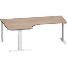 Sch&auml;fer Shop Sch&auml;fer Shop Genius Winkelschreibtisch MODENA FLEX, 90&deg; Winkel links, T-Fu&szlig; Rechteckrohr, B 2000 x T 1200/800 x H 650-850 mm, Eiche/wei&szlig;alu