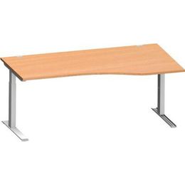 Sch&auml;fer Shop Sch&auml;fer Shop Genius Freiformschreibtisch MODENA FLEX, C-Fu&szlig;-Rechteckrohr, B 1800 mm, Ansatz rechts, Buche/wei&szlig;alu