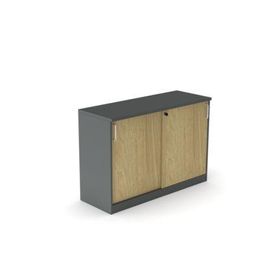 Schiebet&uuml;renschrank BEXXSTAR, 2 Ordnerh&ouml;hen, H 825 mm, dunkelgrau/Eiche-Dekor