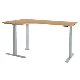 Sch&auml;fer Shop Sch&auml;fer Shop Genius Winkelschreibtisch Modena Flex, elektrisch h&ouml;henverstellbar, 90&deg; Winkel, T-Fu&szlig;, B 2000 mm, Buche/wei&szlig;alu