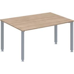 Sch&auml;fer Shop Sch&auml;fer Shop Genius Konferenztisch MODENA FLEX, Tonne, 4-Fu&szlig; Quadratrohr, B 1400 x T 1000/800 x H 720-840 mm, Eiche Dekor/wei&szlig;aluminium RAL 9006
