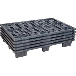 Kunststoff-Mehrweg-Stapelpalette KIGAnesto&reg;, 7 kg, durchbrochenes Deck, bis 3500 kg, stapelbar, 100% Recyclingmaterial, ohne Rand, anthrazit