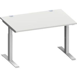 Sch&auml;fer Shop Sch&auml;fer Shop Genius Schreibtisch MODENA FLEX, Rechteck, T-Fu&szlig; Rechteckrohr, B 1200 x T 800 x H 650-850 mm, lichtgrau/wei&szlig;alu
