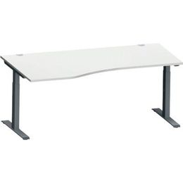 Sch&auml;fer Shop Sch&auml;fer Shop Genius Schreibtisch MODENA FLEX, Freiform links, T-Fu&szlig; Rechteckrohr, B 1800 x T 1000/800 x H 650-850 mm, lichtgrau/anthrazit