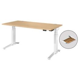 Sch&auml;fer Shop Sch&auml;fer Shop Genius Schreibtisch ERGOSTYLE S, Rechteck, 2-stufig elektrisch h&ouml;henverstellbar, C-Fu&szlig;, B 1600 x T 800 x H 635-1305 mm, inkl. Memory Master + Schublade, Ahorn/wei&szlig;
