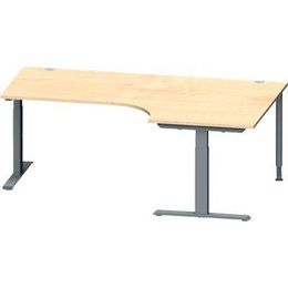 Sch&auml;fer Shop Sch&auml;fer Shop Genius Winkelschreibtisch MODENA FLEX, 90&deg; Winkel rechts, T-Fu&szlig; Rechteckrohr, B 2000 x T 1200/800 x H 650-850 mm, Ahorn/anthrazit