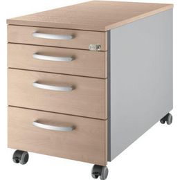 Sch&auml;fer Shop Sch&auml;fer Shop Pure Rollcontainer 1233, 3 Sch&uuml;be & 1 Utensilienauszug, abschlie&szlig;bar, Rundgriffe, B 435 x T 765 x H 577 mm, wei&szlig;alu/wei&szlig;alu/Eiche-Dekor