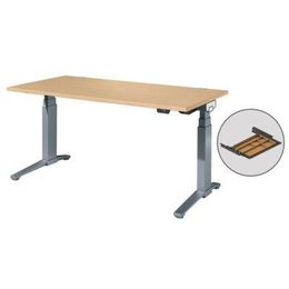 Sch&auml;fer Shop Sch&auml;fer Shop Genius Schreibtisch ERGOSTYLE S, Rechteck, 2-stufig elektrisch h&ouml;henverstellbar, C-Fu&szlig;, B 1600 x T 800 x H 635-1305 mm, inkl. Memory Master + Schublade, Ahorn/anthrazit