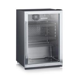 Severin Flaschenkühlschrank FKS 8840, 118 l Netto, integriertes Schloss, LED‑Innenbeleuchtung, Temperaturregler 0–7 (0–10 °C), B 545 x H 840 x T 540 mm, 42 dB, Schwarz/Silber, Made in Germany