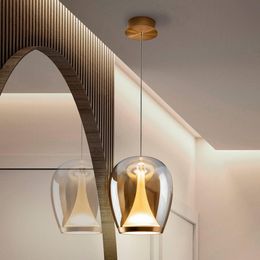LED-H&auml;ngelampe Suspiro, &Oslash; 25 cm, gold-/amberfarben, Glas
