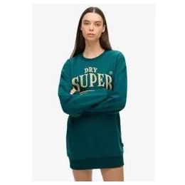 Superdry f&uuml;r Damen. W8011755A Kleid aus Sweatshirt-Stoff mit Metallic-Logo Luxe gr&uuml;n (S/M), L&auml;ssig, Baumwolle, Langarm, Nachhaltig