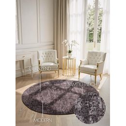 Teppich ELLE DECORATION, H:5mm &Oslash;:160cm, grau, Baumwolle, Polyester, Wohnzimmer, Teppiche, "Prisma", Glanz-Effekt, Karo Design, Kachel-Optik,