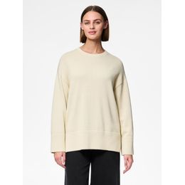 Pieces Damen Rundhalspullover "PCAVA LS O-NECK SLIT KNIT NOOS", beige, Gr. L, unifarben, Strick, Obermaterial: 100% Baumwolle, Pullover