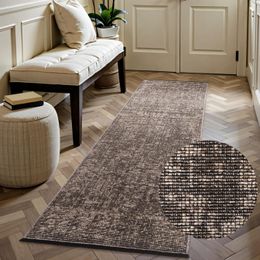 Teppich ELLE DECORATION, B:80cm H:5mm L:250cmbeige, Baumwolle, Polyester, Wohnzimmer, Teppiche, "Prisma", Glanz-Effekt, Karo Design, Kachel-Optik,