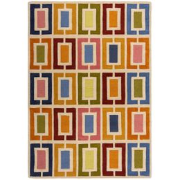 Wollteppich FLAIR RUGS, B:60cm H:10mm L:230cm, bunt, Wolle, Teppiche, "Retro Blocks mit Hoch-Tief-Effekt", handgeschnitzter Wollteppich,Wohnzimmer,