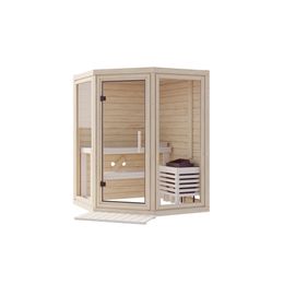 Karibu Sauna ""Yumi" naturbelassen", Bio-Kombiofen, externe Steuerung, 400 kWnaturbelassen, Saunen, aus hochwertiger nordischer Fichte